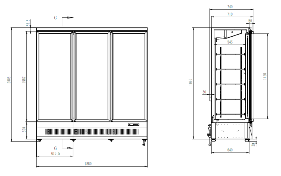Maxima refrigerator with 3 glass doors - black model GTK - Gelo Blue ...